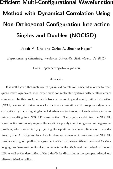 Efficient Multi Configurational Wavefunction Method With Dynamical Correlation Using Non