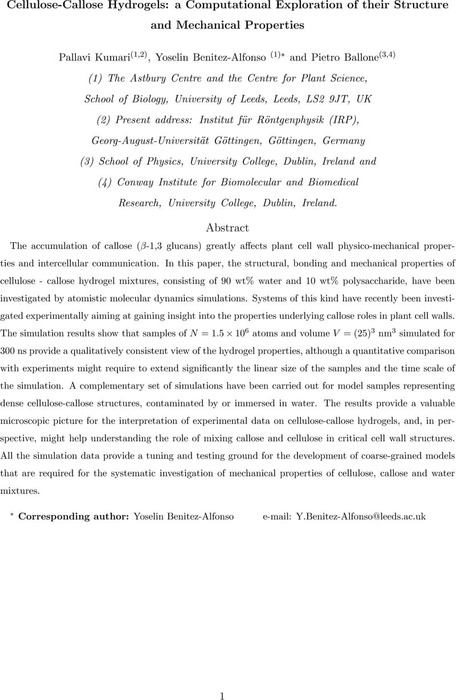 Cellulose Callose Hydrogels A Computational Exploration Of Their